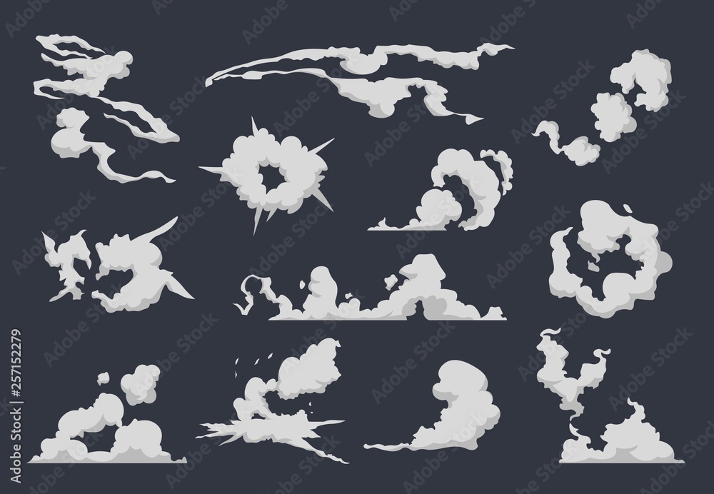 Cartoon smoke cloud. Comic dust explosion steam sprite motion game ...