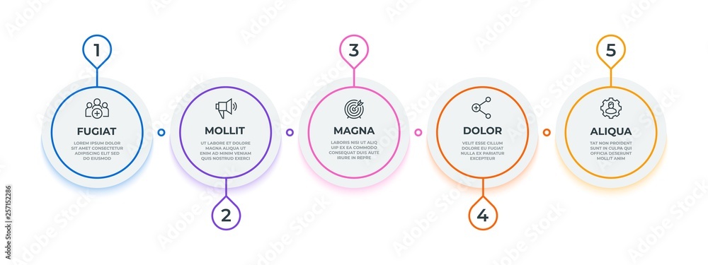 Line flow infographic. 5 steps circle workflow diagram, milestone ...