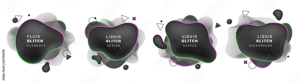 Set of isolated backgrounds with fluid blob overlays and dynamic lines ...