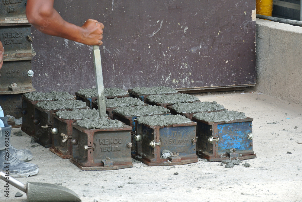 Cube test. Steel mould in square shape used to get standard square ...