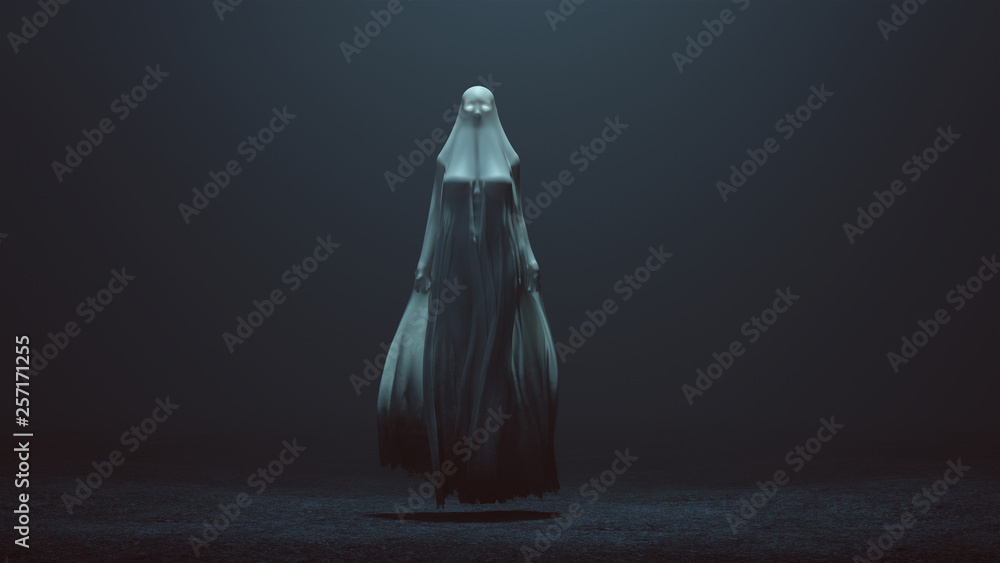 Floating Evil Spirit with Glowing Eyes in a Long Death Shroud Blowing ...