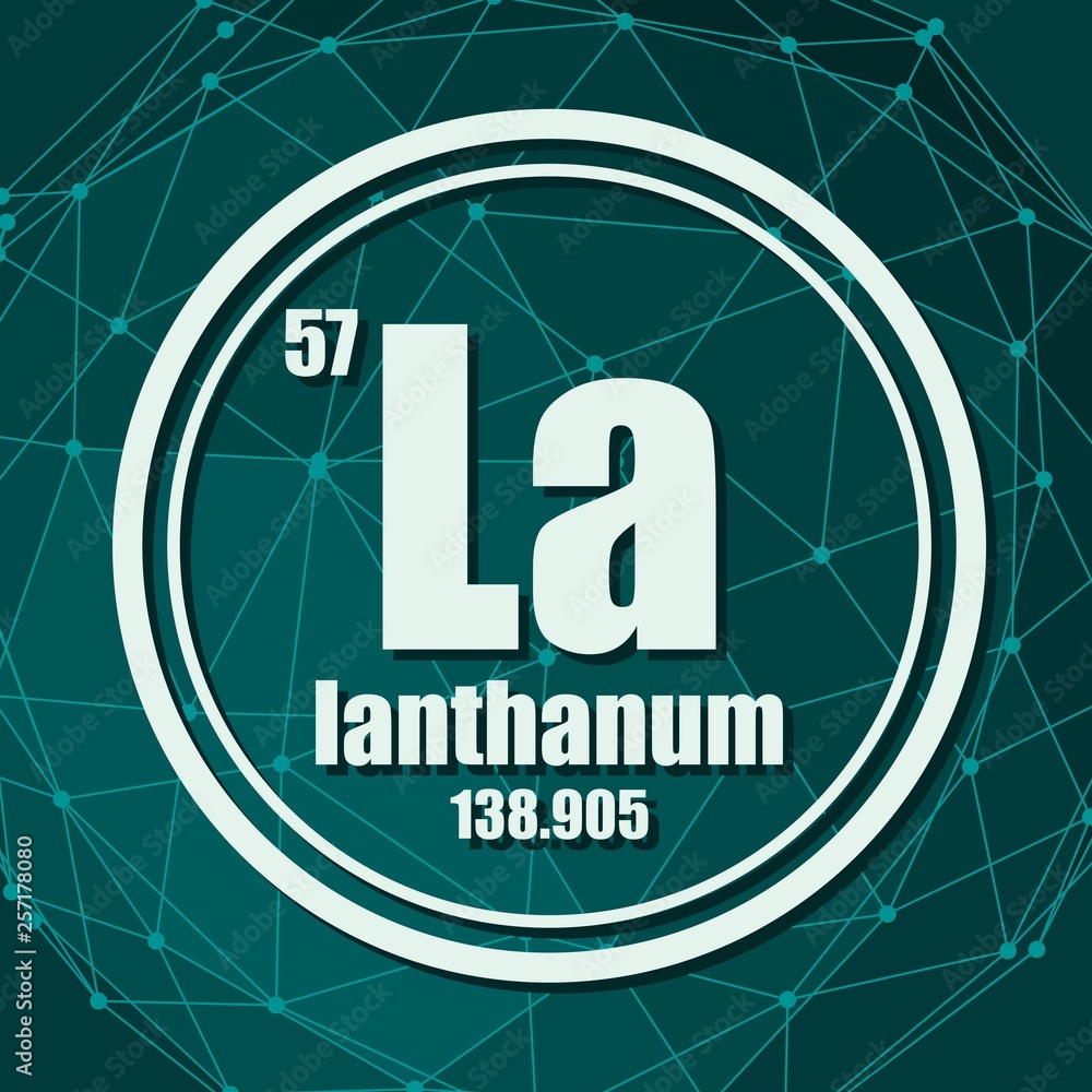 Lanthanum chemical element. Sign with atomic number and atomic weight ...