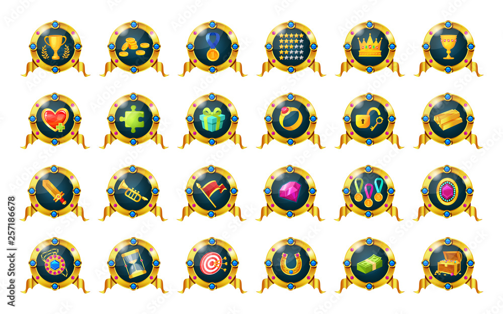 Set of awards, badges, medals of achievements for games. Stock Vector ...