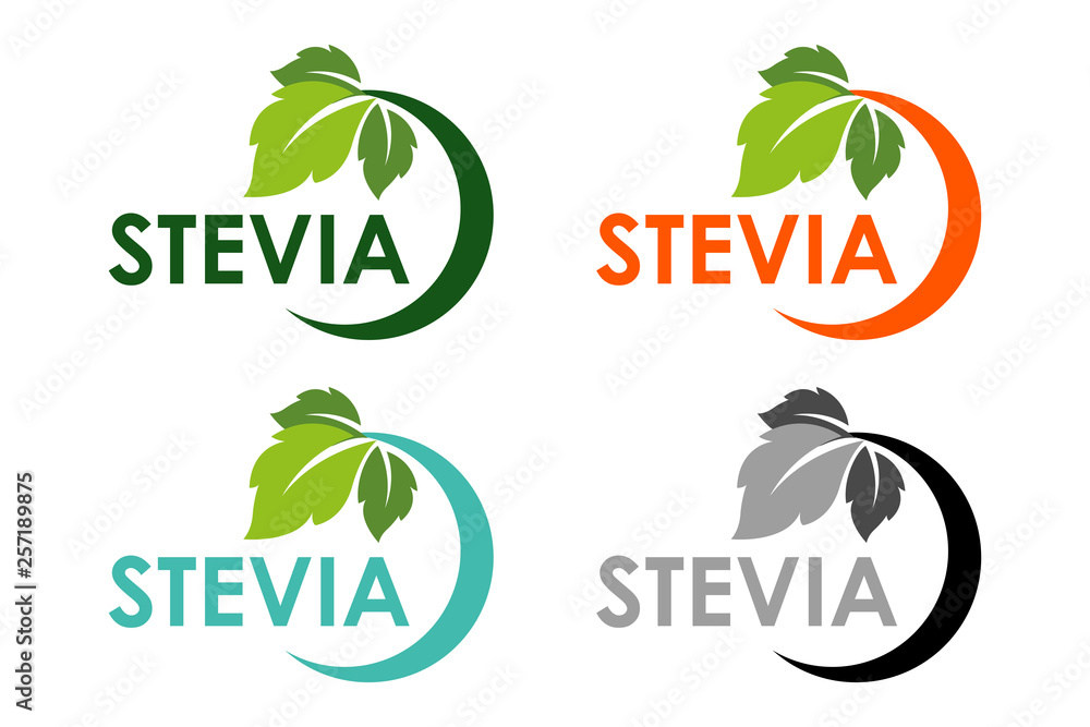 Symbol of stevia or sweet grass with colorful semicircle frame with ...