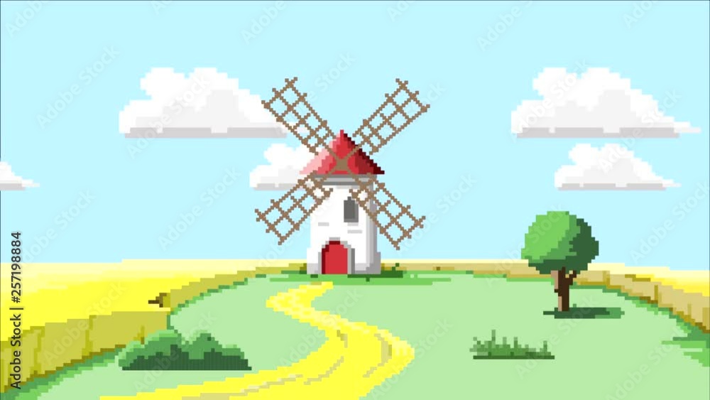 Windmill Pixel Art Landscape with a windmill in the style of Pixel Art ...
