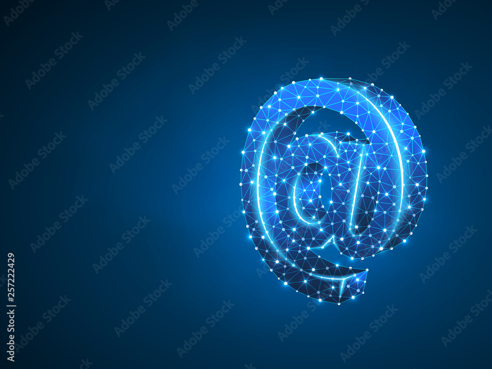 Internet AT symbol abstract neon 3d illustration. Polygonal Vector ...