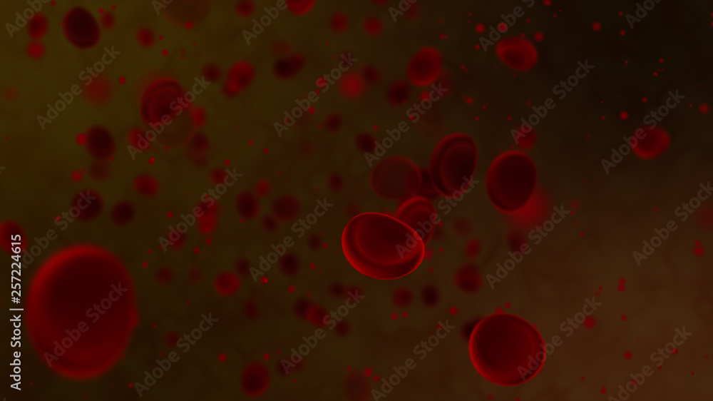 Red infecting blood cells and bacteria and virus traveling through a ...