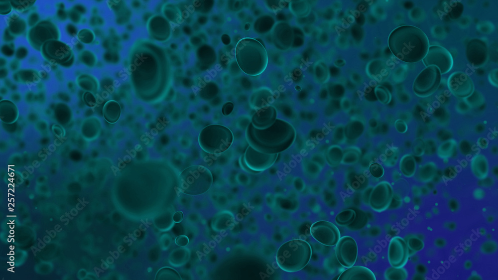 Blue infecting blood cells, bacteria and virus traveling through a vein ...