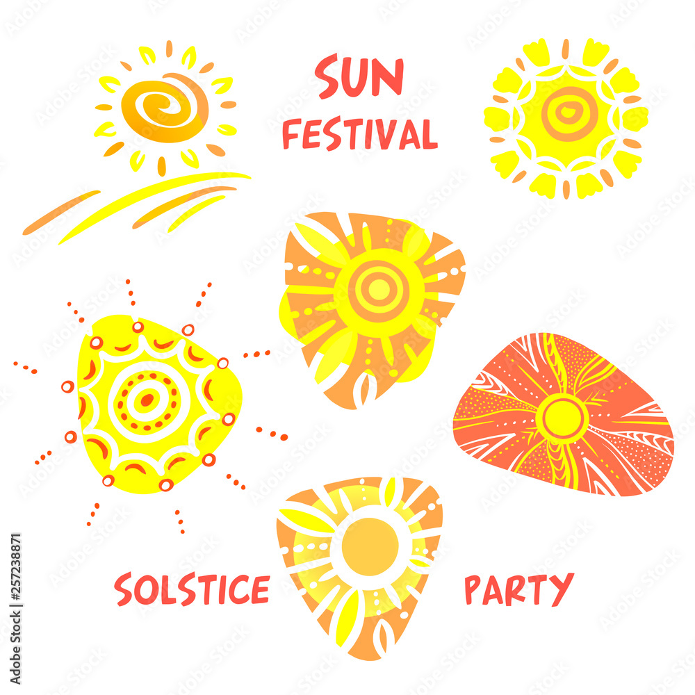 Summer solstice. Concept logo, sign, badge with abstract summer sun ...