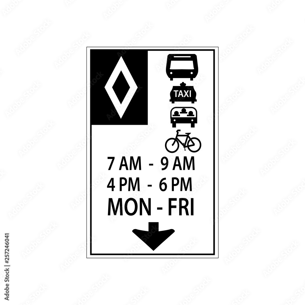 USA traffic road signs.this lane reserved for specific types vehicles ...