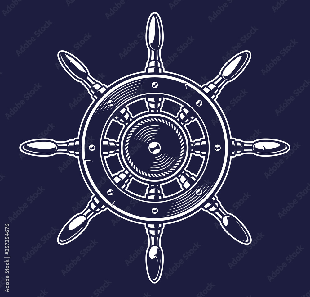 Vector illustration of a ship’s wheel on the dark background Stock ...