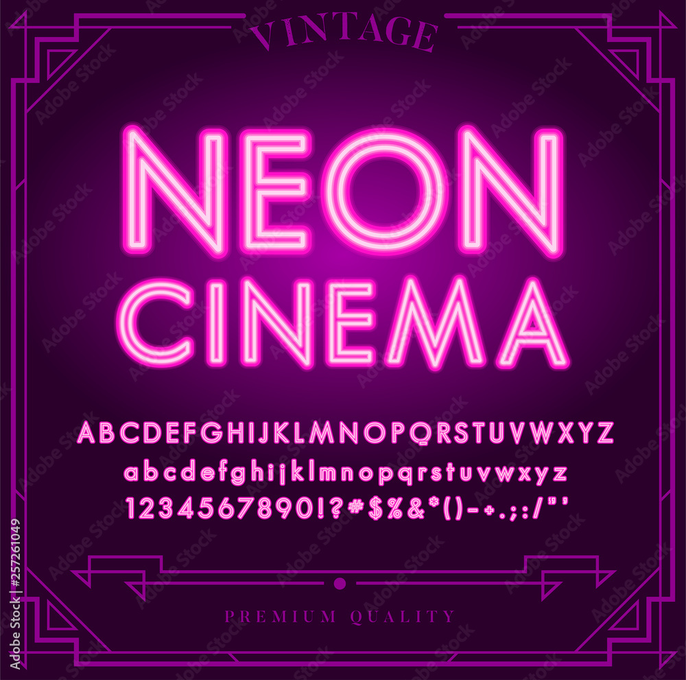 Bright Neon Alphabet Letters, Numbers and Symbols Sign in Vector. Night ...