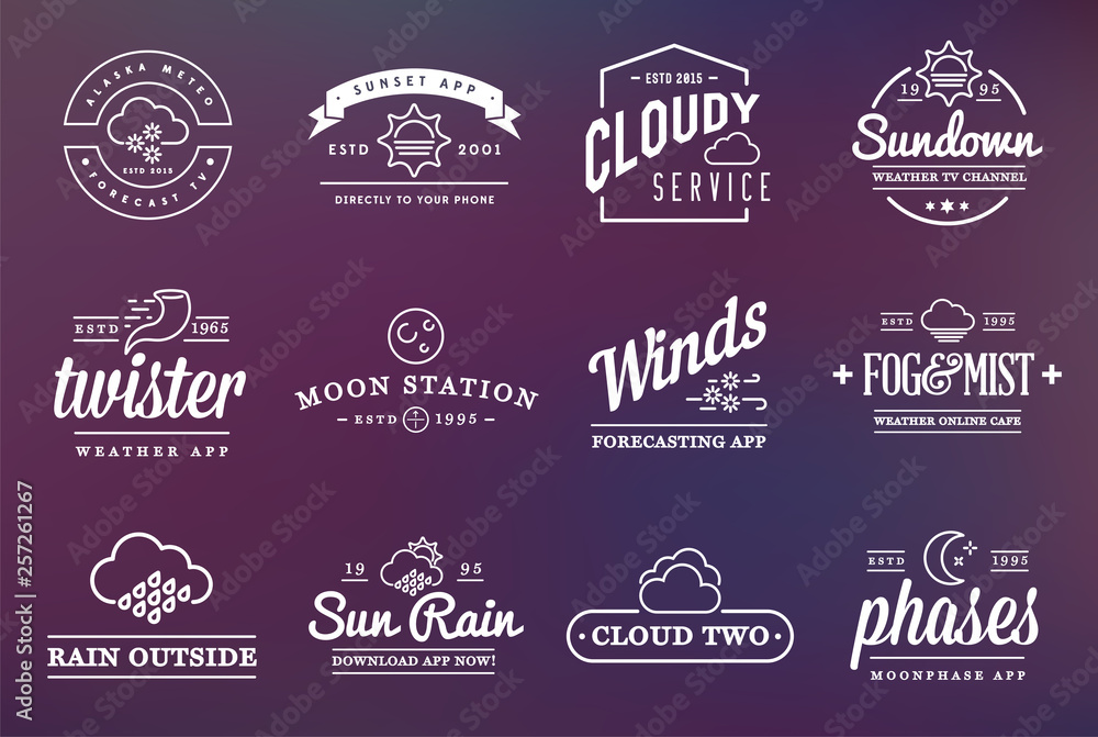 Set of Vector Weather Icons and Logotypes of Business Forecasting Apps ...