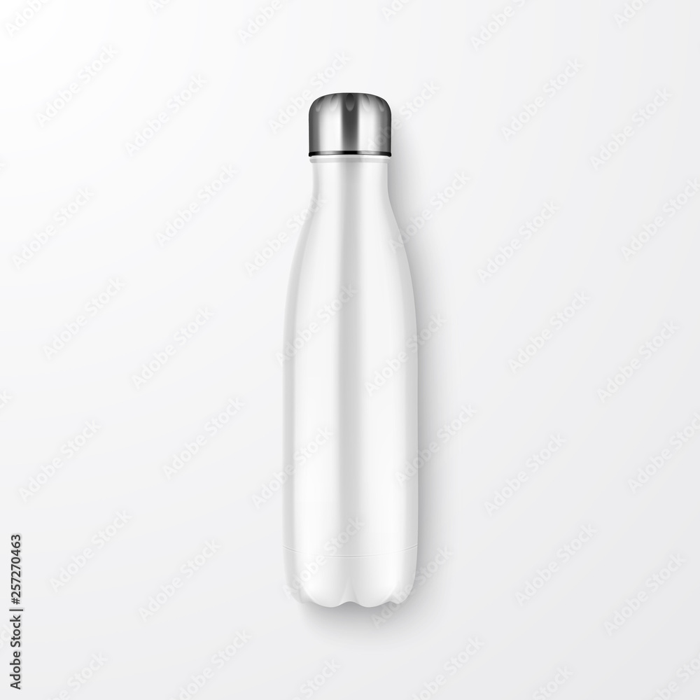 Vector Realistic 3d White Empty Glossy Metal Reusable Water Bottle with ...