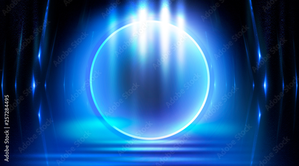 Neon circle, neon lights. Neon circle with the center of a dark empty ...