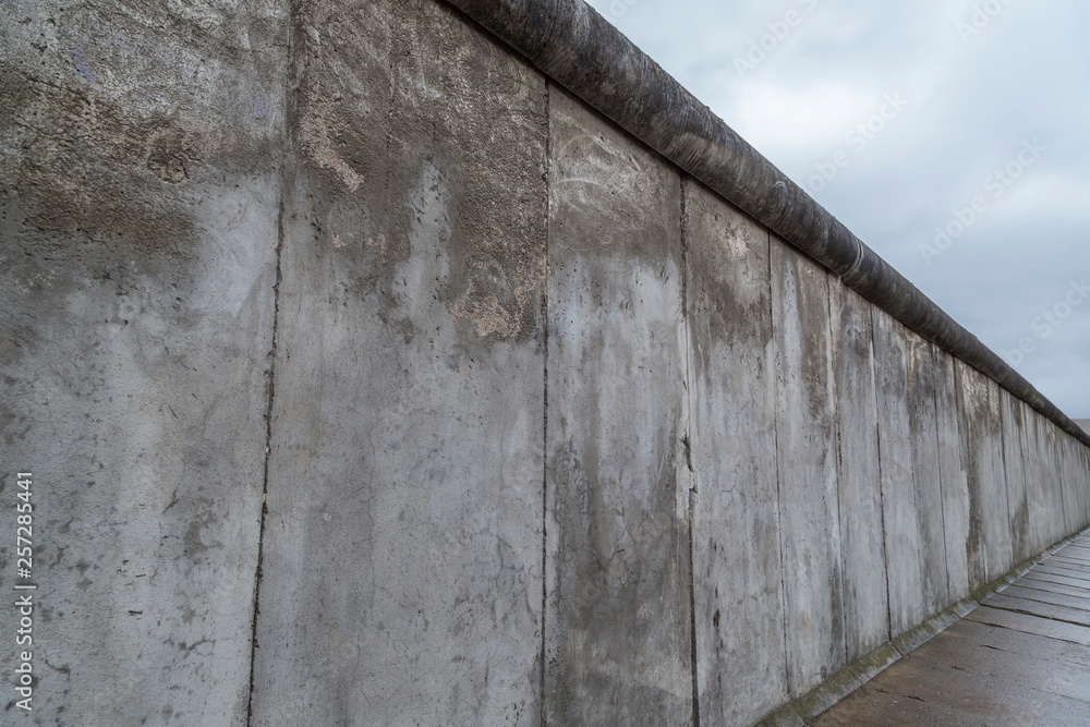 Side view of a section of the original Berlin Wall at the Berlin Wall ...