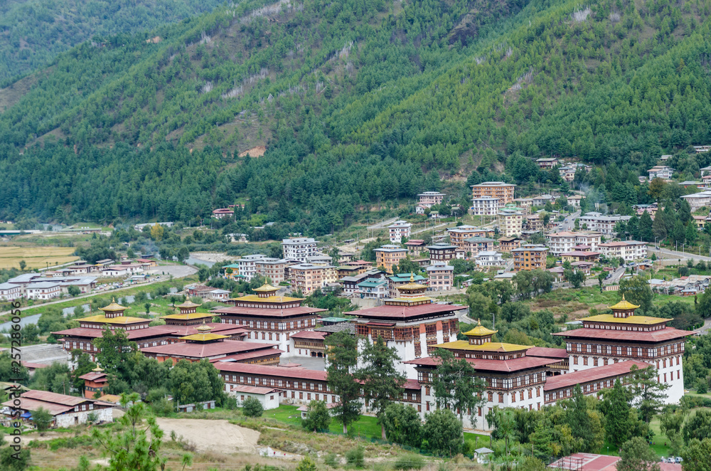 Tashichho Dzong, also known as the Dzong of Thimphu, in Thimphu the ...