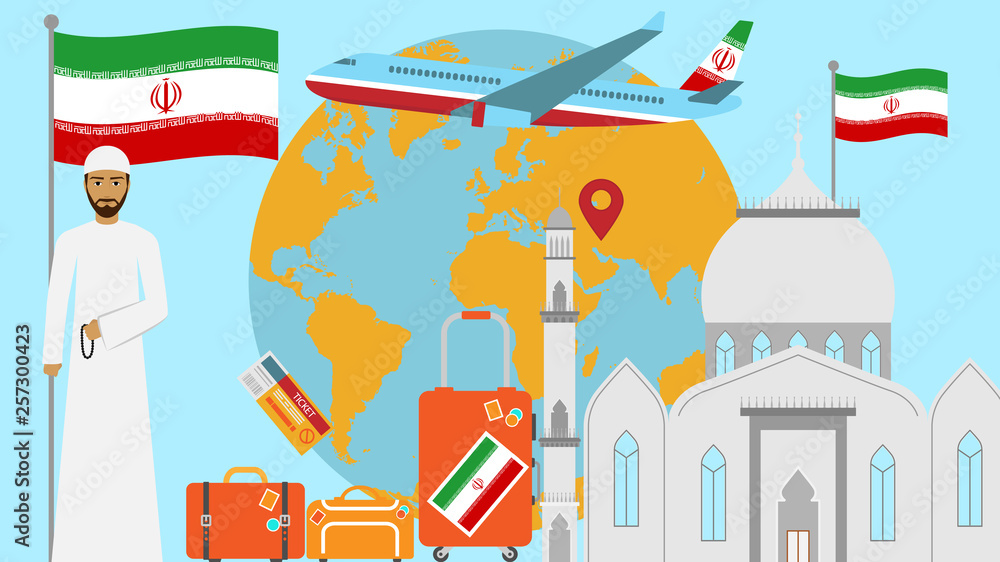 Welcome to Iran postcard. Travel and journey concept of Islamic country ...