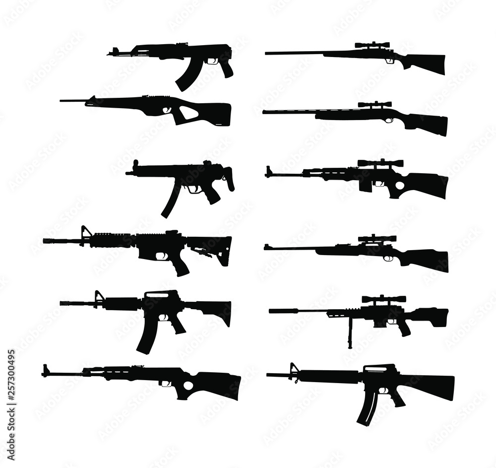 Collection of rifle vector silhouette illustration isolated on white ...