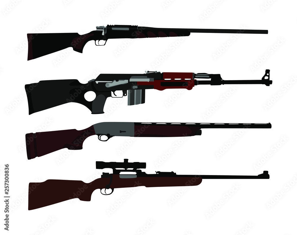 Collection of rifle vector illustration isolated on white background ...