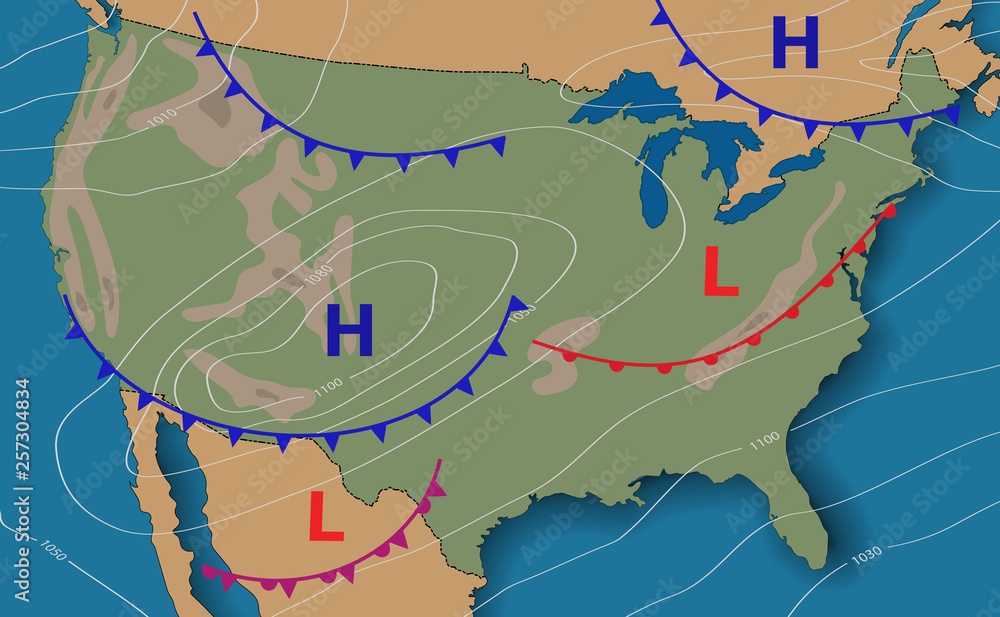 Plakat Weather forecast. Meteorological weather map of the United State ... Plakat Weather forecast. Meteorological weather map of the United State ...