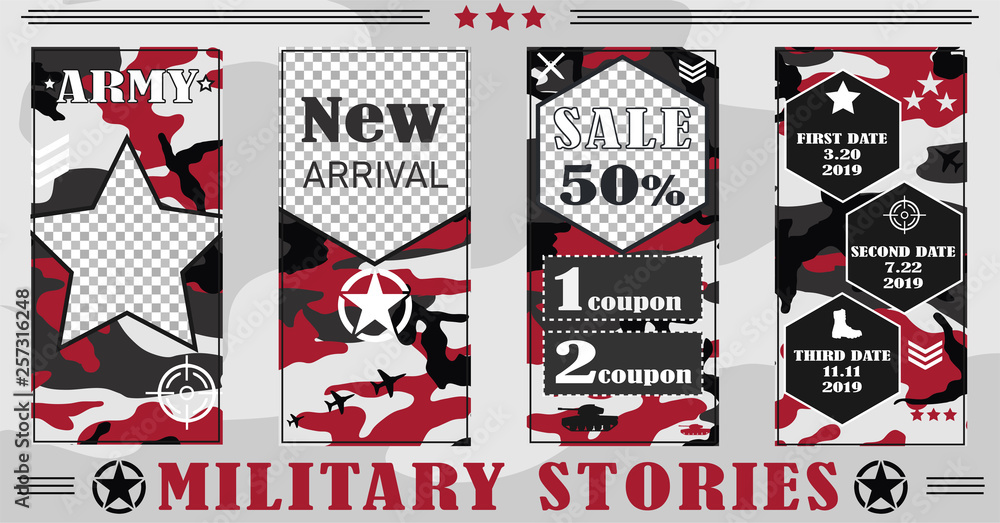 Military, army story templates for social networks, Sales, discounts ...
