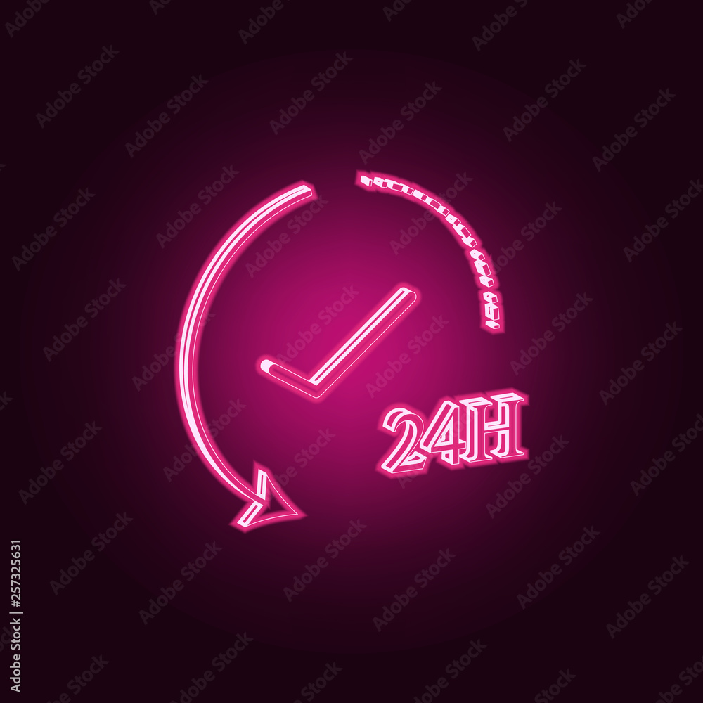 24 hours work icon. Elements of cyber security in neon style icons ...