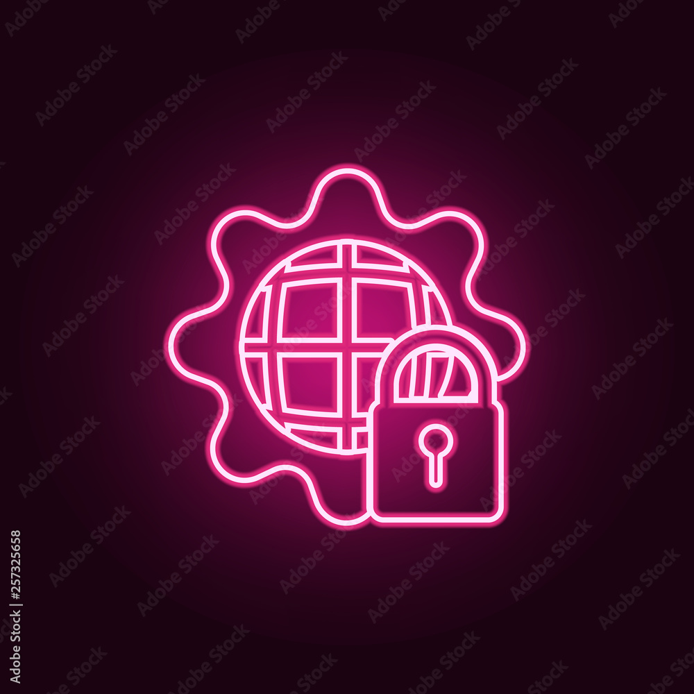 security setting icon. Elements of cyber security in neon style icons ...