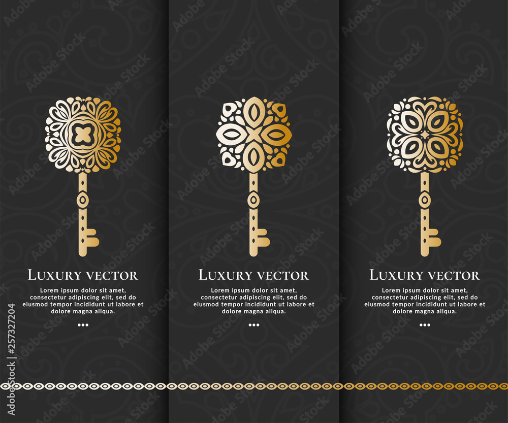 Vector set of luxury golden keys. Elegant, classic elements. Can be ...