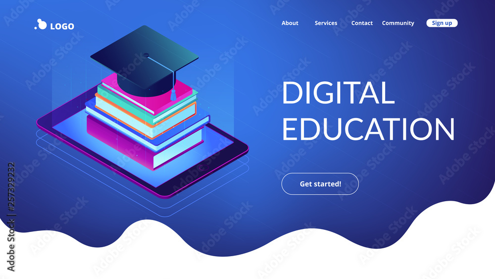 Digital education isometric 3D landing page. Stock Vector | Adobe Stock