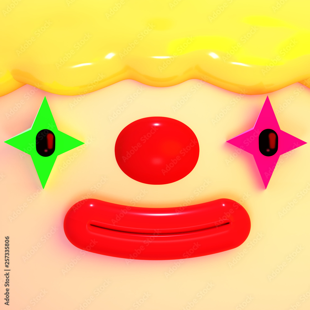 Cartoon clown face close-up. 3d rendering picture. Stock Illustration ...