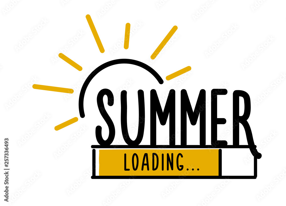 Doodle Summer Loading illustration screen. Progress bar almost reaching ...