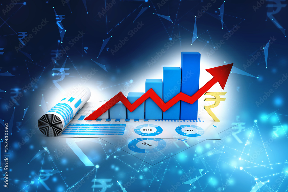 Business graph with Rupee sign. Indian Rupee growth concept. Rupee ...