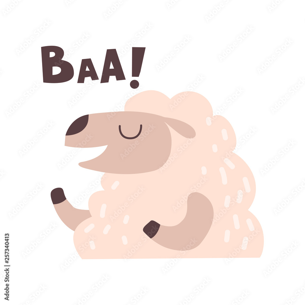 Sheep Bleating, Cute Cartoon Farm Animal Making Baa Sound Vector ...