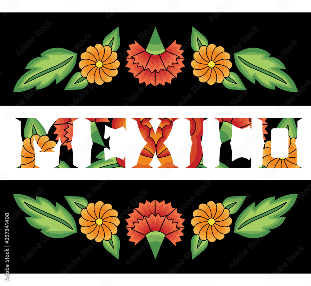 Mexico illustration typography vector. Traditional floral embroidery ...