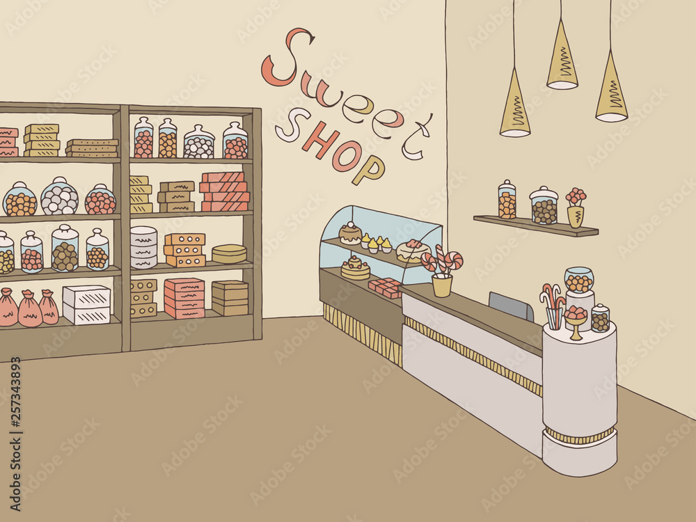 Sweet shop graphic color interior sketch illustration vector Stock ...