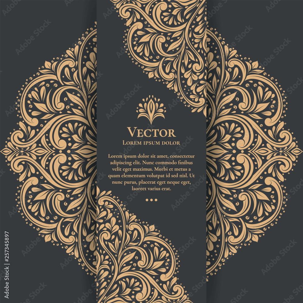 Gold vintage greeting card design with a black background. Luxury ...