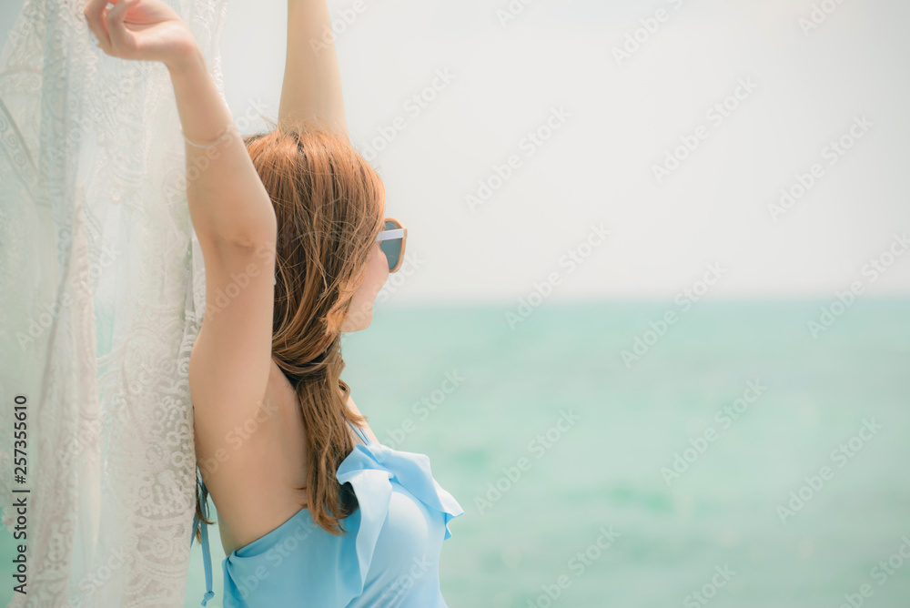 Smile Freedom and happiness woman on the boat in ocean island,Relaxed ...