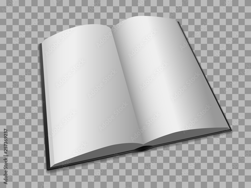 Blank open book on transparent background. Vector illustration. Stock ...