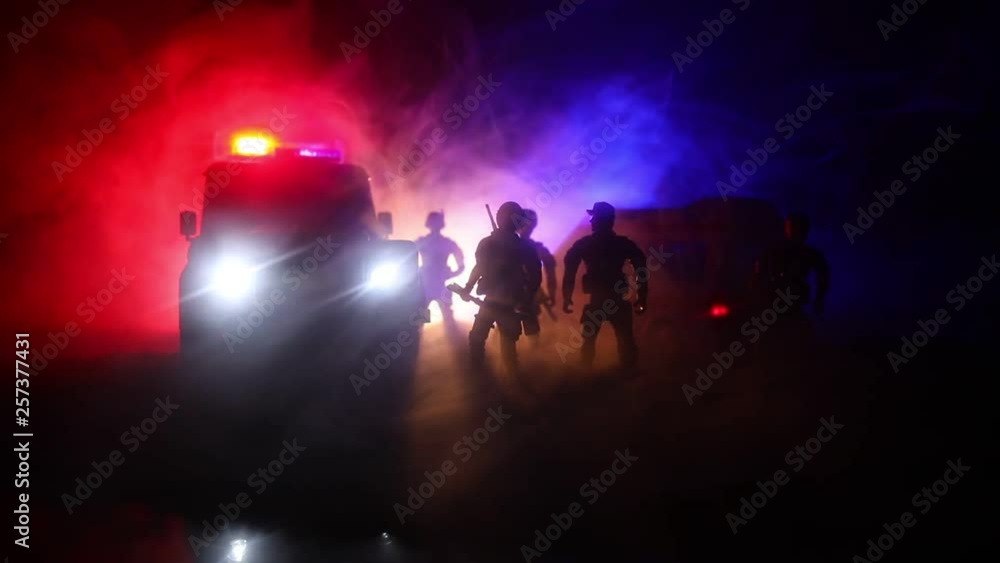 Anti-riot police give signal to be ready. Government power concept ...