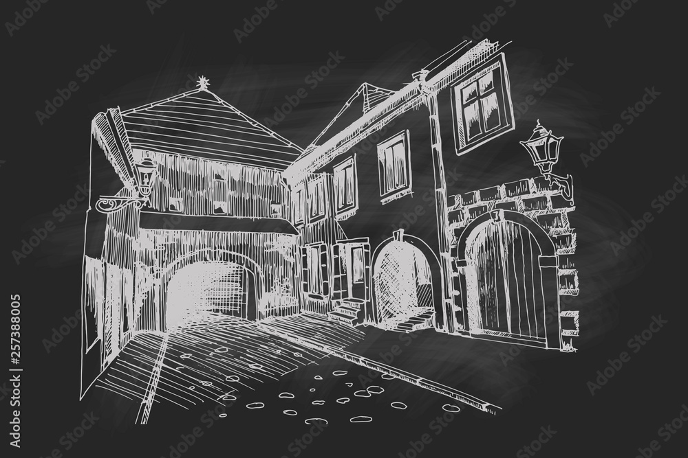 Vector sketch of Old Fortress Gate, Kamenita Vrata, Zagreb, Croatia ...
