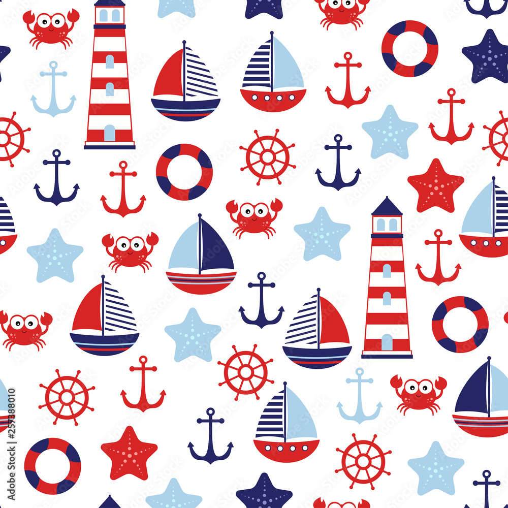 nautical baby marine pattern Stock Vector | Adobe Stock
