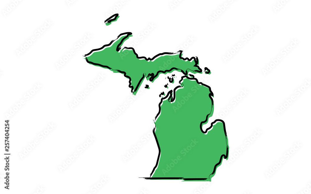 Stylized green sketch map of Michigan Stock Vector | Adobe Stock