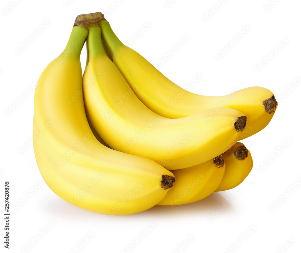 Poster five bananas isolated on white background with clipping path and ...