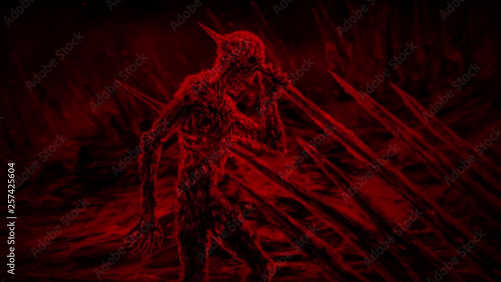 Zombie on stakes waving his hand in wind. Black and red color ...