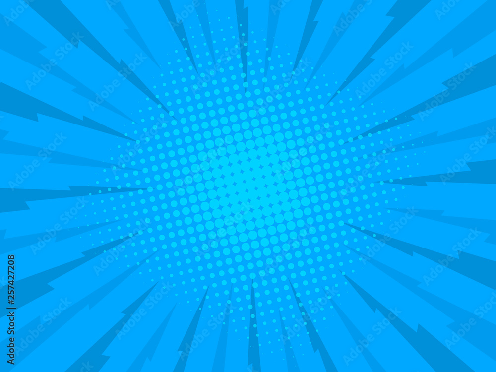 Retro comic rays blue background. Vector illustration in pop art retro ...
