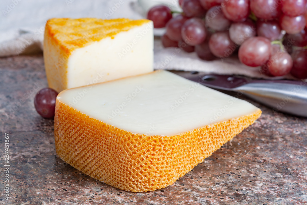 French yellow cheeses, Pur Brebis sheep melk cheese fron Pyrenees and ...