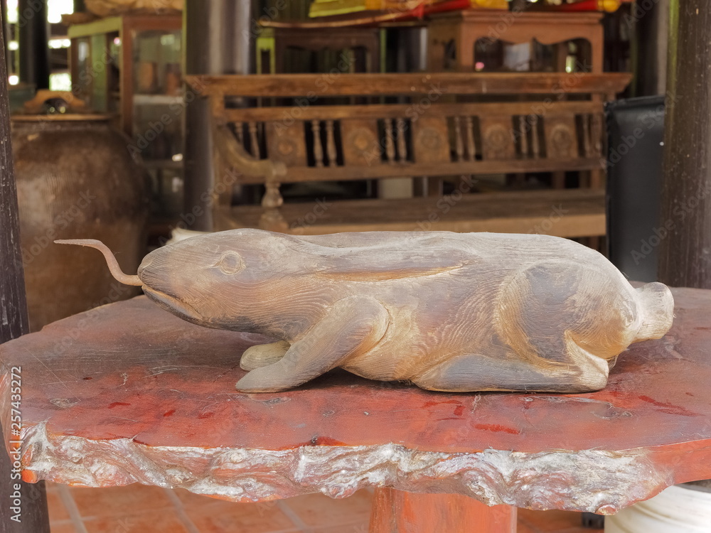 view of vintage Kratai (in Thai), Thai traditional wooden coconut ...