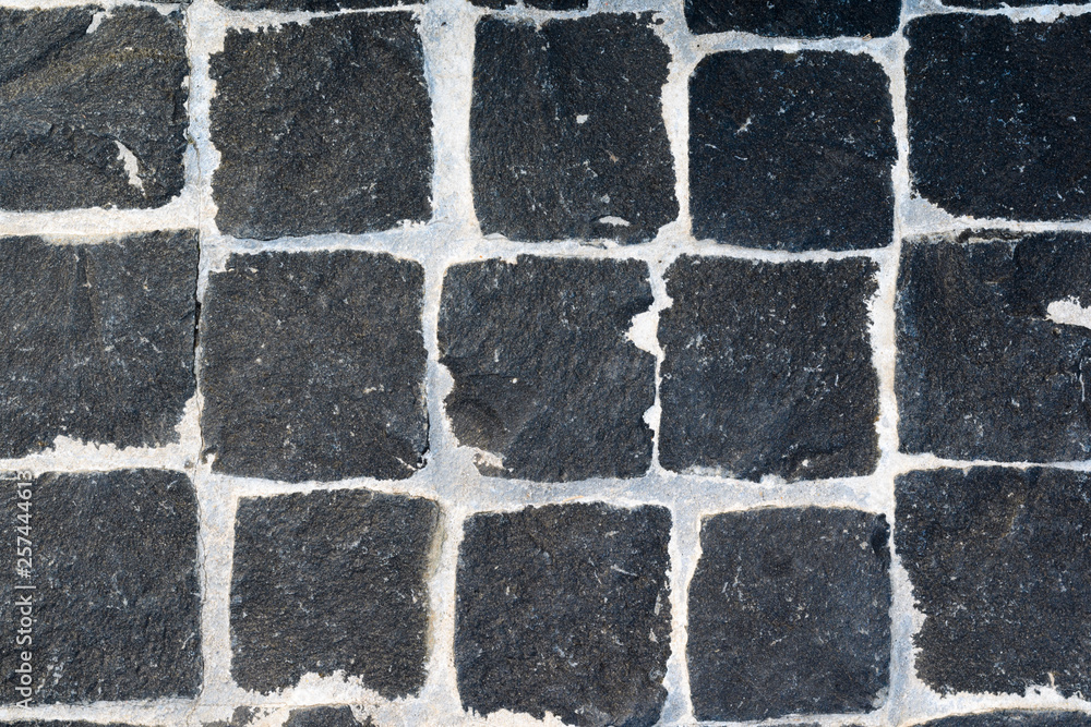 Black Granite Cobblestone Texture with White Seams. Black Chopped ...