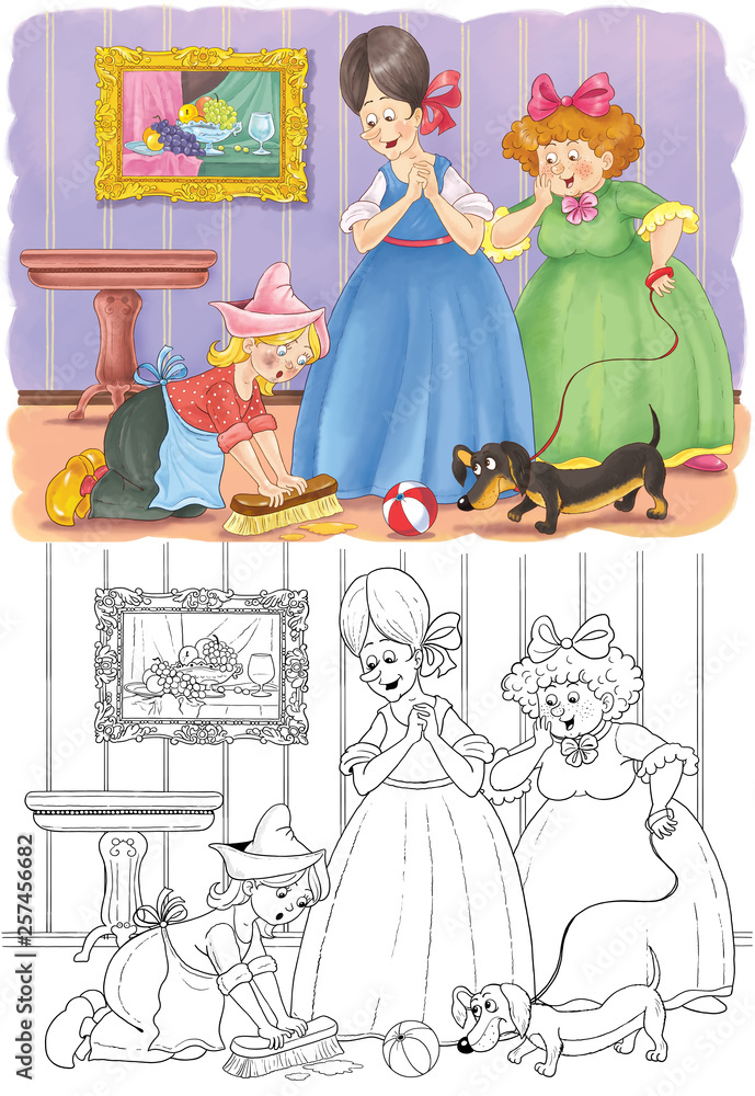ภาพประกอบสต็อก Cinderella. Fairy tale. Coloring book. Coloring page ...